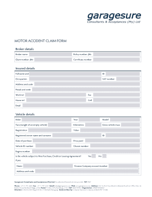 Fillable Online MOTOR ACCIDENT CLAIM FORM - bGaragesureb Consultants ...