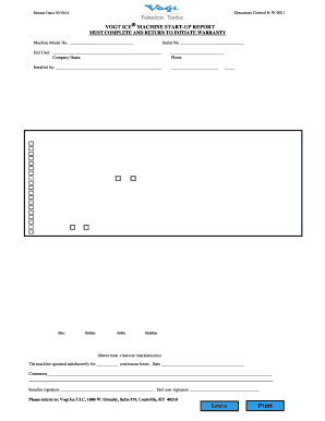 Fillable Online Start-up Form PDF version - Vogt Ice Fax Email Print ...