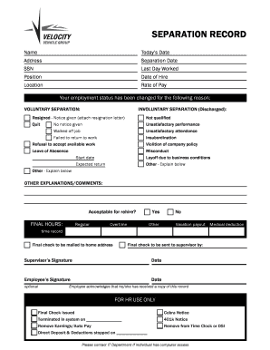 Fillable Online Name Todays Date Address Separation Date SSN Last Day ...