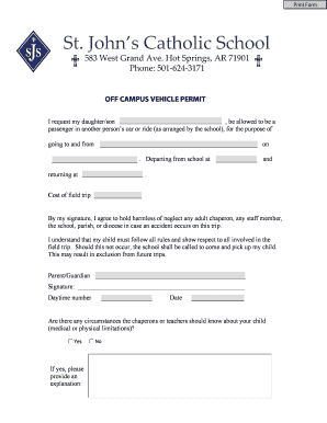 Fillable Online sjshs Transportation Off Campus Form Fax Email Print ...