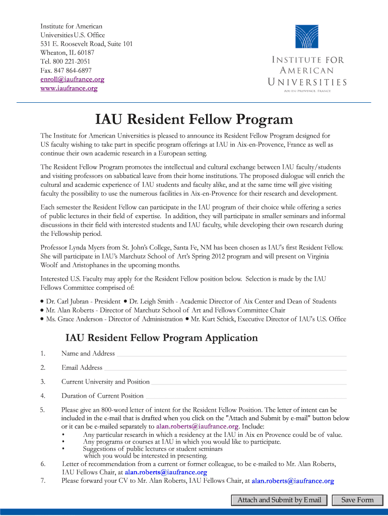 Fillable Online IAU Resident Fellow Application 07 Fax Email Print ...
