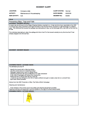 Fillable Online INCIDENT ALERT LOCATION: Companywide ALERT STATUS ...