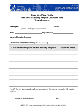 Fillable Online Verification of Training Program Completion Form Fax ...