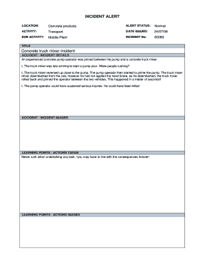 Fillable Online Concrete truck mixer incident Fax Email Print - pdfFiller