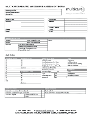 Fillable Online multicare MULTICARE BARIATRIC bWHEELCHAIR ASSESSMENTb ...