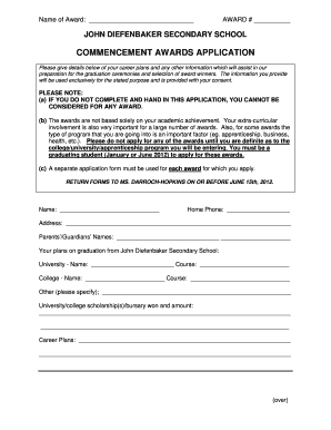 Fillable Online Commencement awards application12 Fax Email Print - pdfFiller