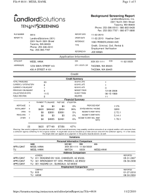 Fillable Online Background Screening Report Page 1 of 5 File # 4614 ...