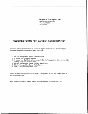 Fillable Online REQUIRED FORMS FOR CARRIER AUTHORIZATION - Fax Email ...