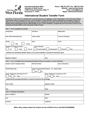 Fillable Online International Student Transfer Form - University of ...