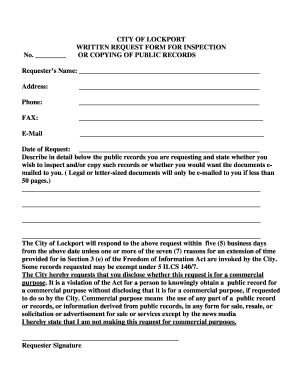 Fillable Online lockportpolice CITY OF LOCKPORT WRITTEN REQUEST FORM ...