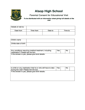 Fillable Online alsophighschool co Educational Visit Consent Form ...