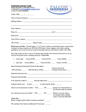 Fillable Online Screening Request Form - Falcon Theatre Fax Email Print ...
