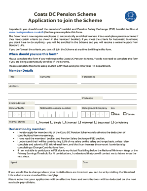 Fillable Online Coats DC Pension Scheme Application to join the Scheme ...