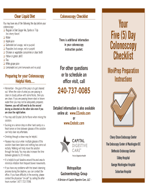 Fillable Online Your Five (5) Day Colonoscopy Checklist - Capital ...