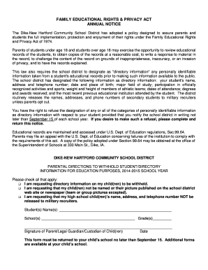 Fillable Online dnhcsd FAMILY EDUCATIONAL RIGHTS PRIVACY ACT Fax Email Print - pdfFiller