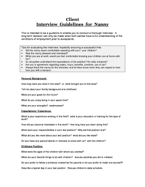 Fillable Online Interview Guidelines for Nanny Fax Email Print - pdfFiller