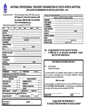 NATIONAL PROFESSIONAL TEACHERS ORGANISATION OF SOUTH AFRICA (NAPTOSA ...