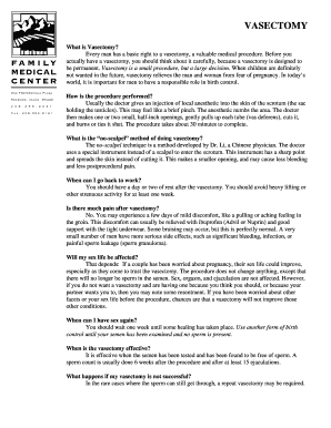 Fillable Online Vasectomy Handout - Seasons Medical Fax Email Print ...