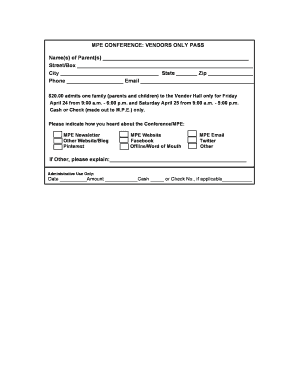 Fillable Online This vendor pass form - Midwest Parent Educators Fax ...