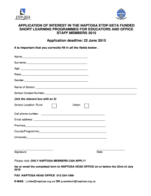 Fillable Online naptosa org APPLICATION OF INTEREST IN THE NAPTOSA ETDP ...