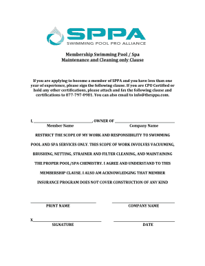 Fillable Online Membership Swimming Pool / Spa Maintenance and ...