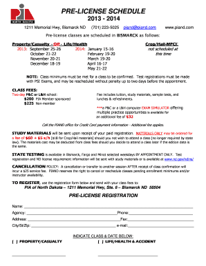 Fillable Online PRE-LICENSE SCHEDULE Fax Email Print - pdfFiller