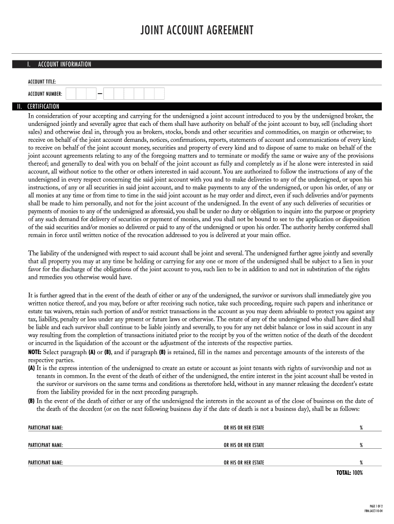Fillable Online JOINT ACCOUNT AGREEMENT - Global Valores Fax Email ...