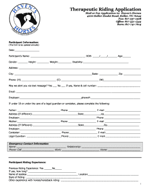 Therapeutic Riding Application - Havens Horses - Fill and Sign ...