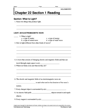 Fillable Online Chapter 22 Section 1 Reading Section: What Is Light ...