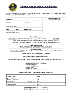 Fillable Online Criminal History Information Request - State Fax Email ...