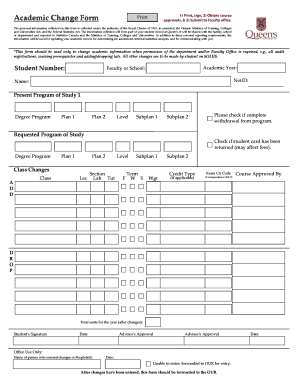 Fillable Online Academic Change Form approvals 3 Submit to faculty Fax ...