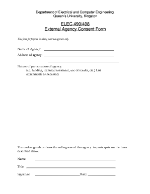 Fillable Online ELEC 490498 External Agency Consent Form - ECE Queens ...