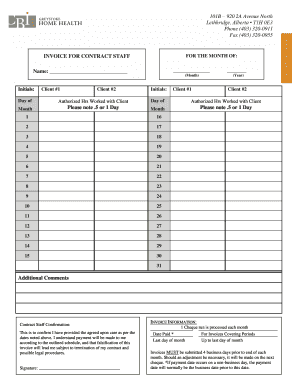 Fillable Online INVOICE FOR CONTRACT STAFF FOR THE MONTH OF Fax Email ...