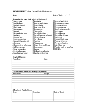 Fillable Online New Patient Medical Form 1 better - Great Hills ENT Fax ...