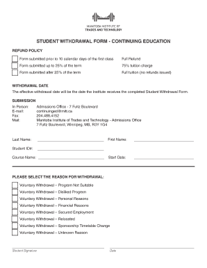 Fillable Online STUDENT WITHDRAWAL FORM - CONTINUING EDUCATION Fax ...