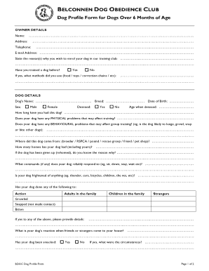 Fillable Online bdoc asn ELCONNEN OG OBEDIENCE LUB Dog Profile Form for ...