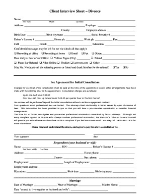 Fillable Online Client Interview Sheet bDivorceb Fax Email Print ...