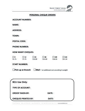 Fillable Online PERSONAL CHEQUE ORDERS - Rocky Credit Union Fax Email ...