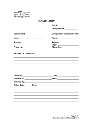 Fillable Online brandonareaplanning mb Complaint Form - Brandon & Area Planning District ...