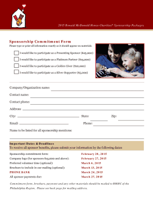 Fillable Online rmhcphilly 2015 Sponsorship Packet - Ronald McDonald ...