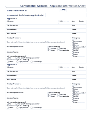 Fillable Online justice govt Confidential Address bApplicant informationb sheet PDF 155KB Fax ...