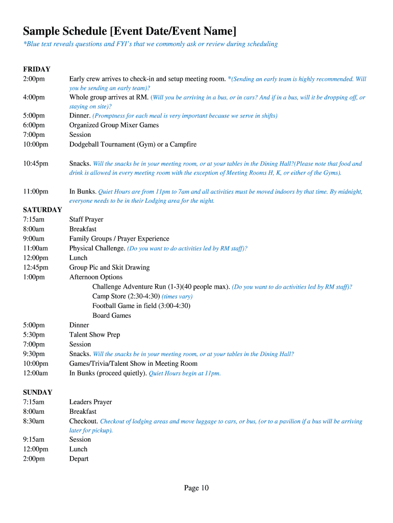 Fillable Online Sample Schedule Event Date/Event Name Fax Email Print ...