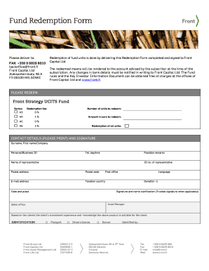 Fillable Online front Redemption form - bFrontb Strategy Fax Email ...
