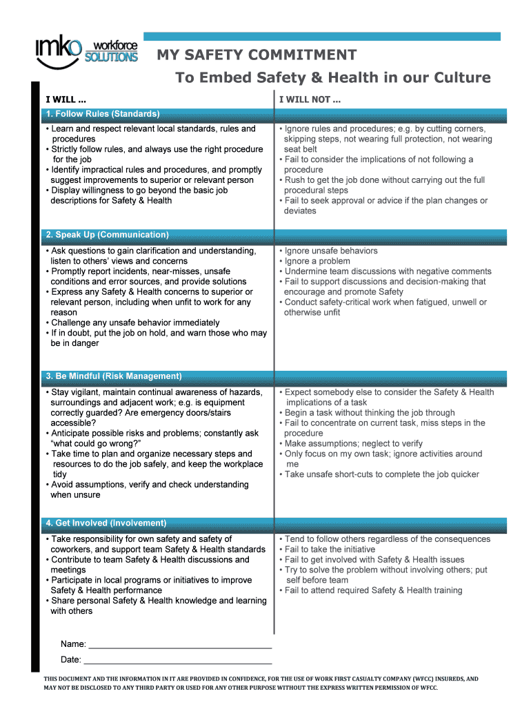 Fillable Online Employee Safety Commitment - IMKO Workforce Solutions ...