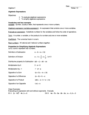 Fillable Online Algebraic Expressions - Wikispaces Fax Email Print ...