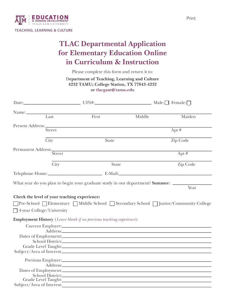Fillable Online tlac tamu TLAC Departmental Application Fax Email Print ...