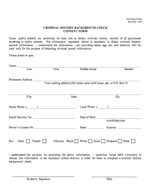 Fillable Online tlac tamu CRIMINAL HISTORY BACKGROUND CHECK CONSENT FORM - Department of Fax ...