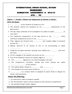 Fillable Online INTERNATIONAL INDIAN SCHOOL, RIYADH WORKSHEET SUMMATIVE ...