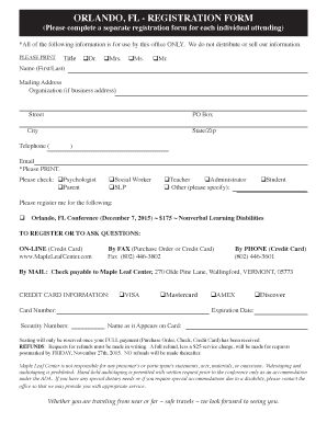Fillable Online ORLANDO, FL REGISTRATION FORM Fax Email Print - pdfFiller