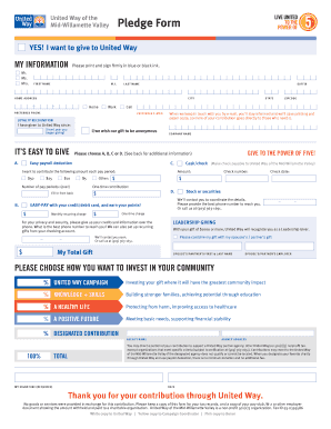 Fillable Online unitedwaymwv United Way of the Pledge Form Mid ...